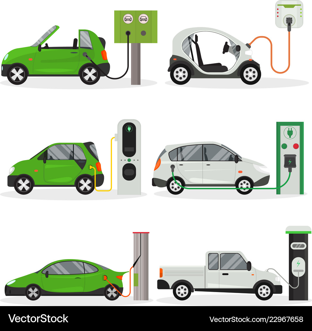 Cartoon electric car different design icon set Vector Image