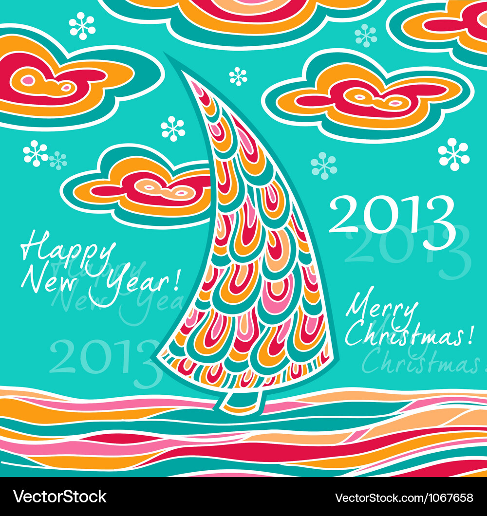 Christmas tree in the clouds Royalty Free Vector Image