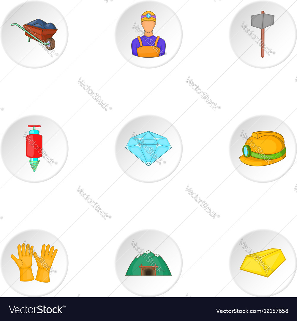 Coal mining icons set cartoon style Royalty Free Vector Coal mining icons set cartoon style Royalty Free Vector