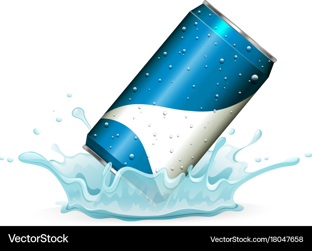 Soda can in splash water Royalty Free Vector Image