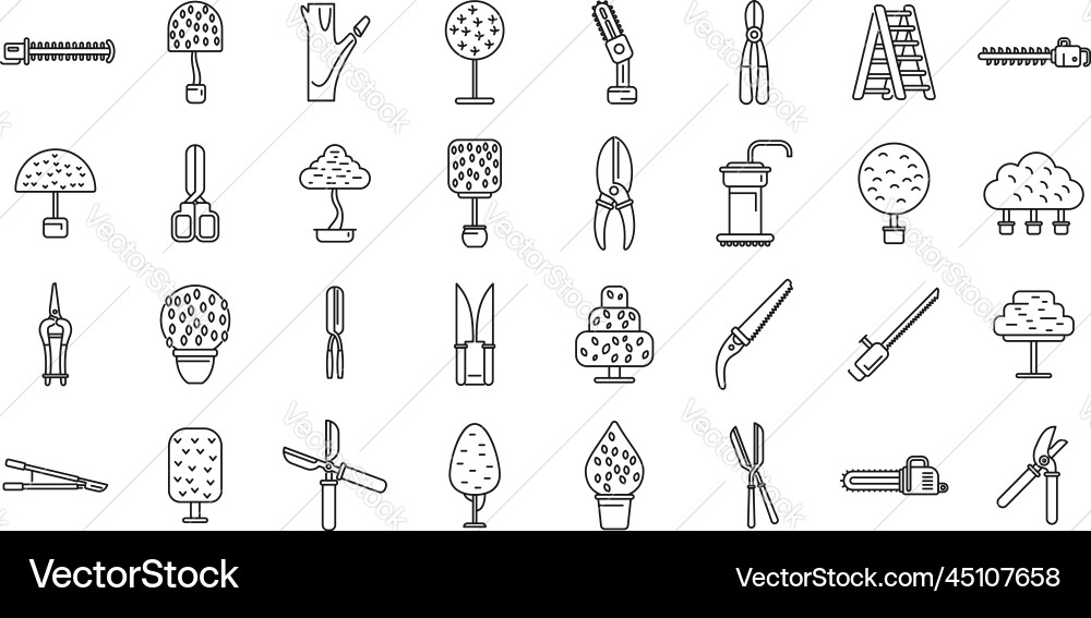 Tree trimming icons set outline chainsaw Vector Image