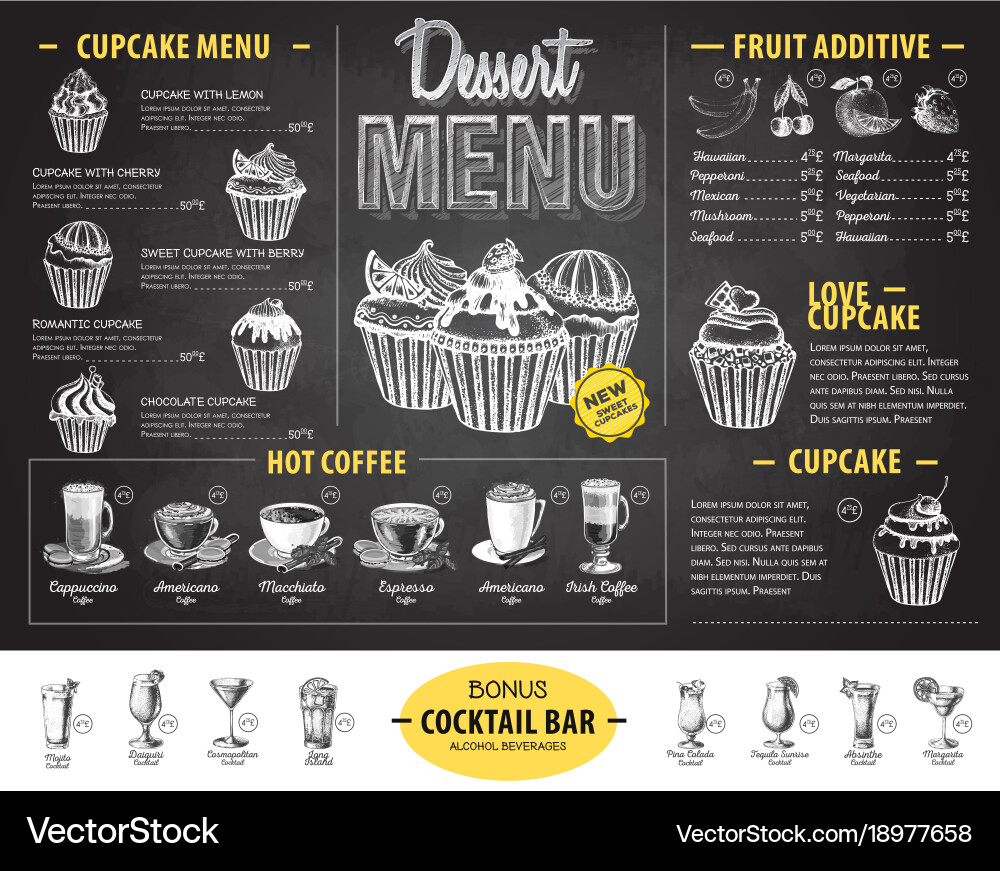 Vintage chalk drawing dessert menu design Vector Image