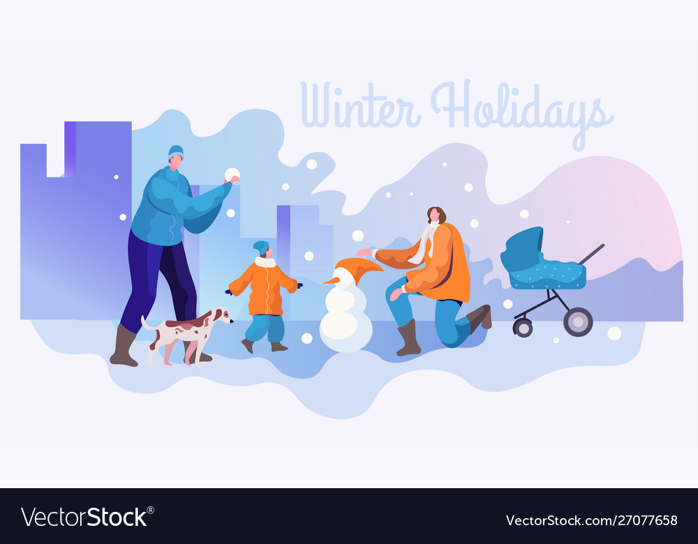 Winter holidays flat banner template Royalty Free Vector