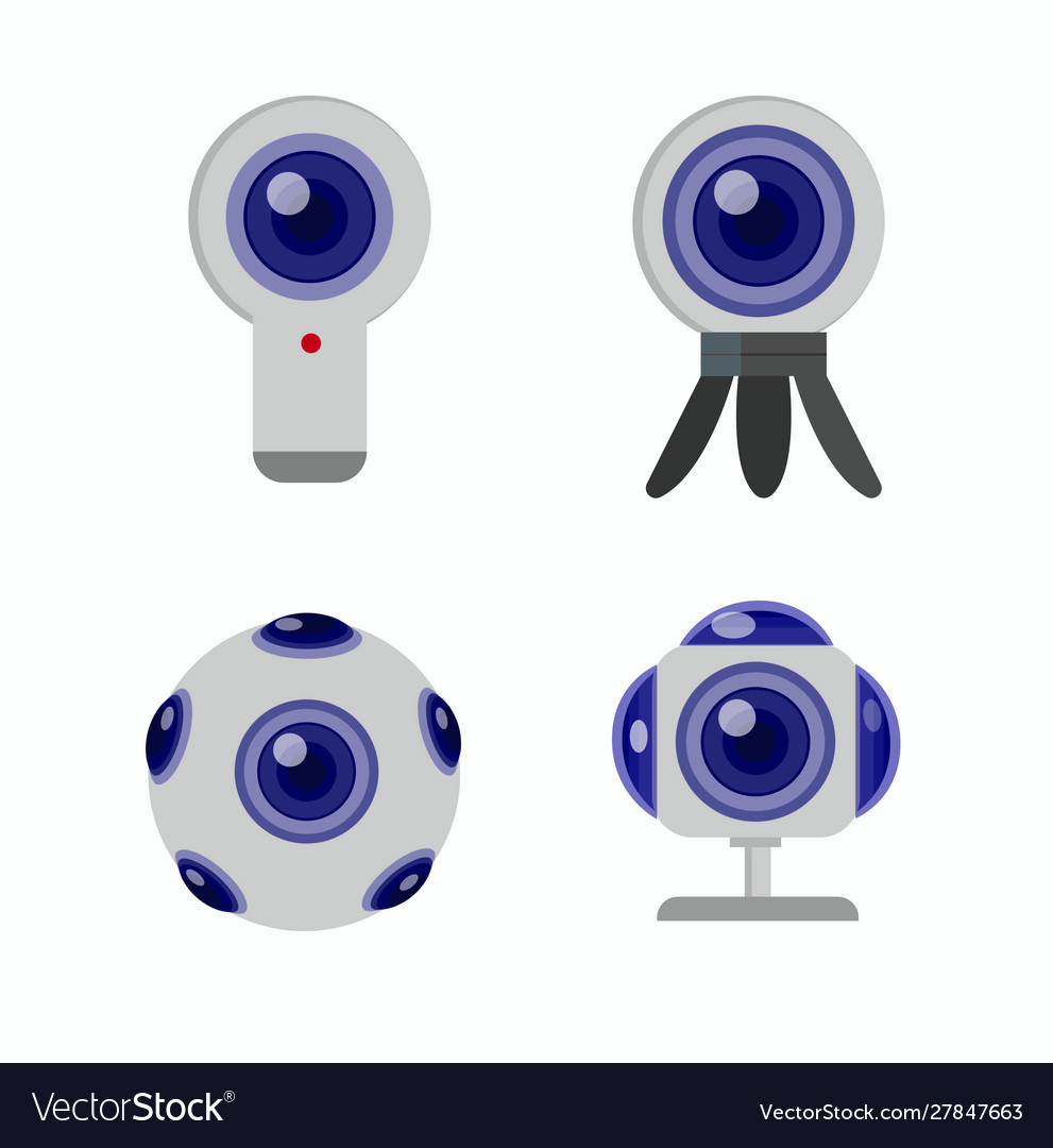 360 camera icon set flat Royalty Free Vector Image