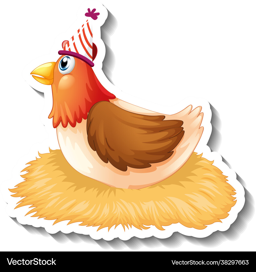 A sticker template with chicken wearing party hat Vector Image