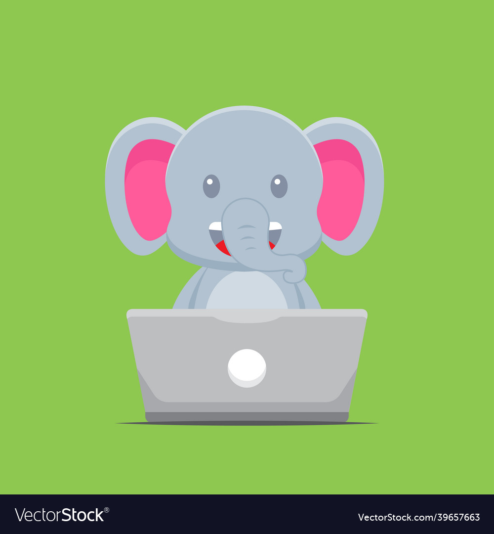 Cute elephant working with laptop Royalty Free Vector Image