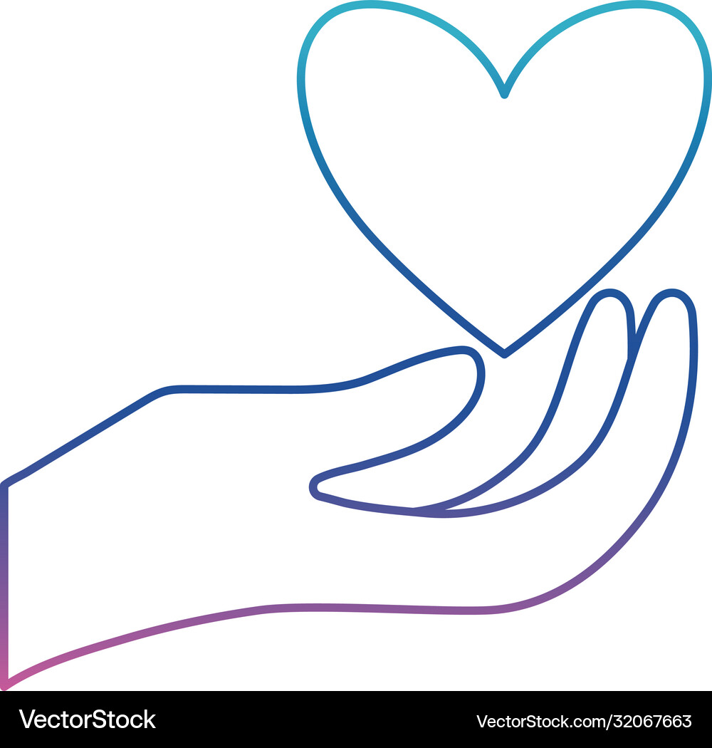 Heart over hand degraded line style icon Vector Image