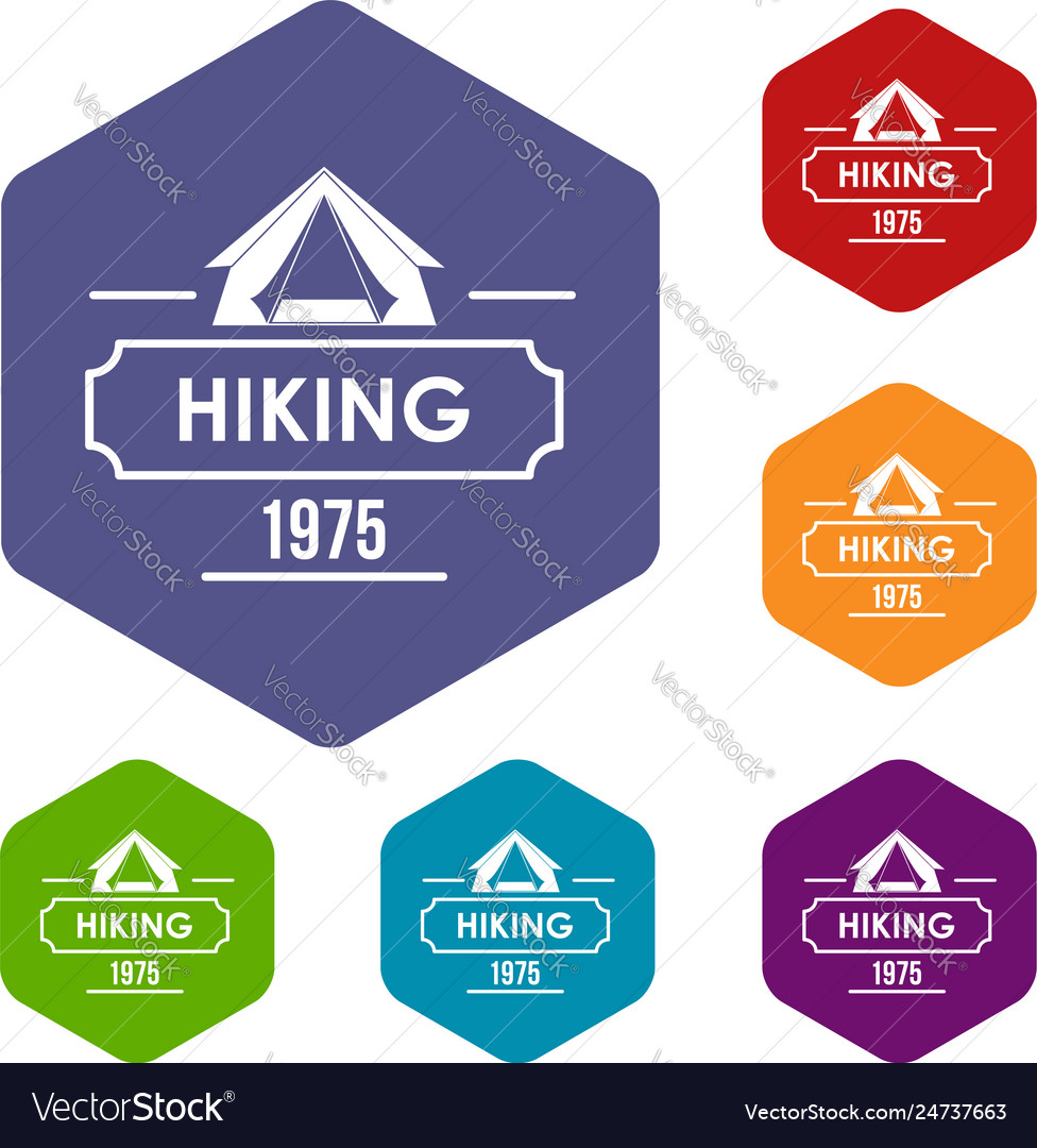 Hiking icons hexahedron Royalty Free Vector Image
