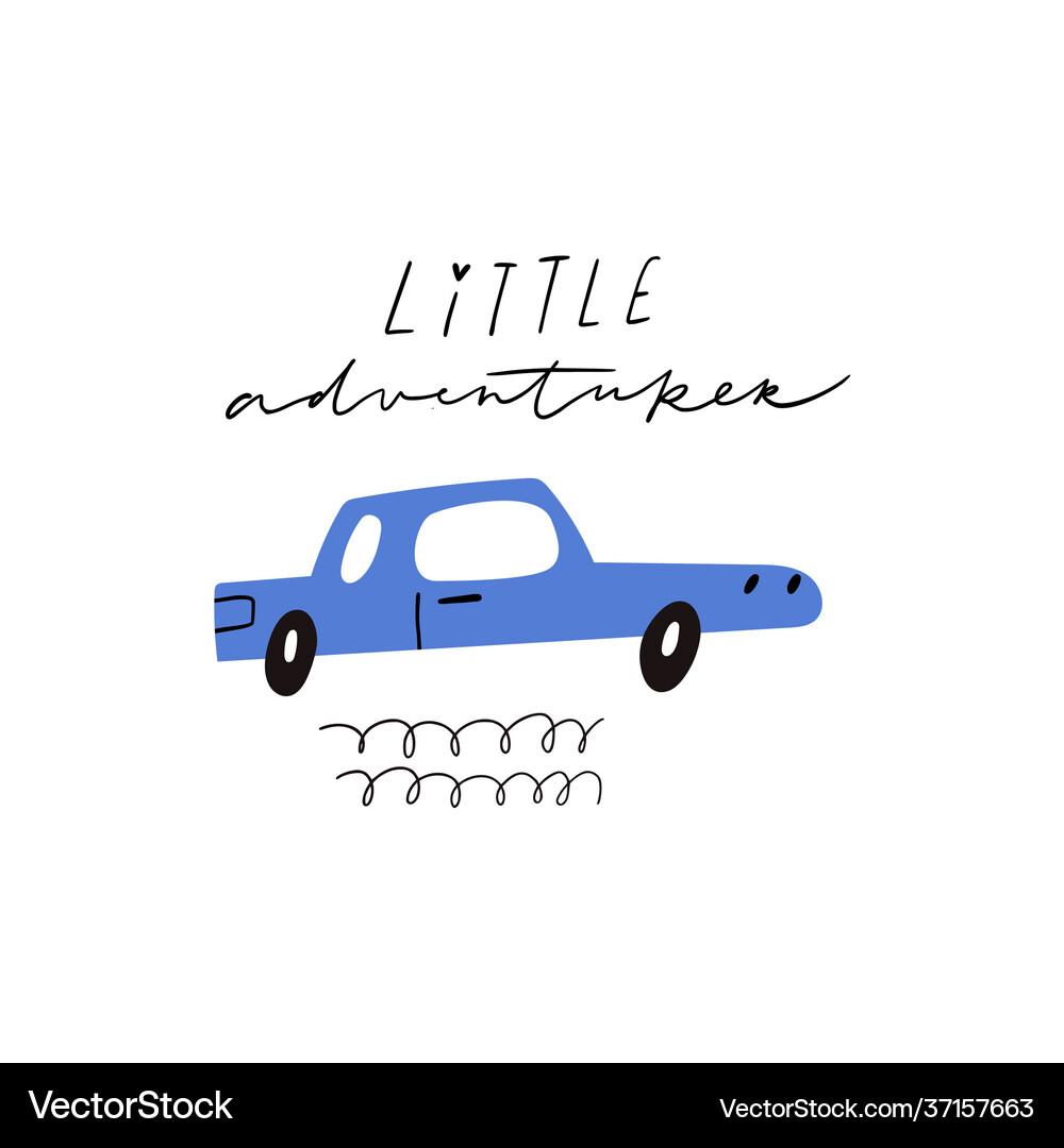 Little adventurer handwritten text and blue Vector Image