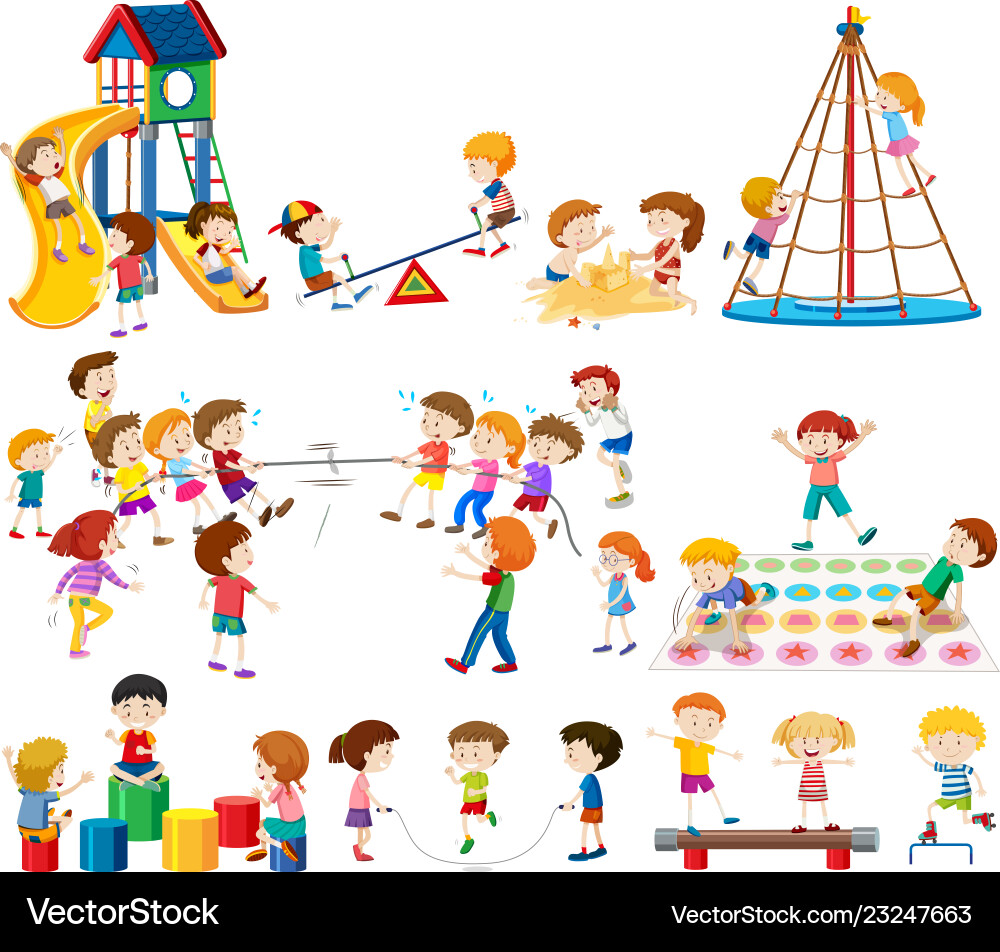 Set of children at playground Royalty Free Vector Image