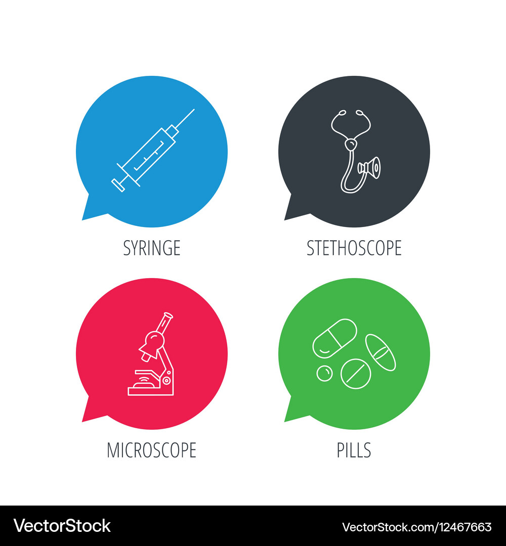 Syringe stethoscope and microscope icons Vector Image