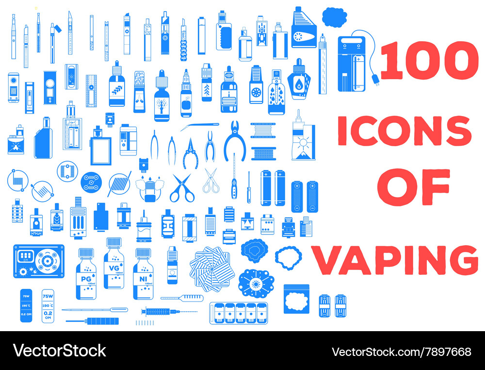 100 icons of vaping Royalty Free Vector Image - VectorStock