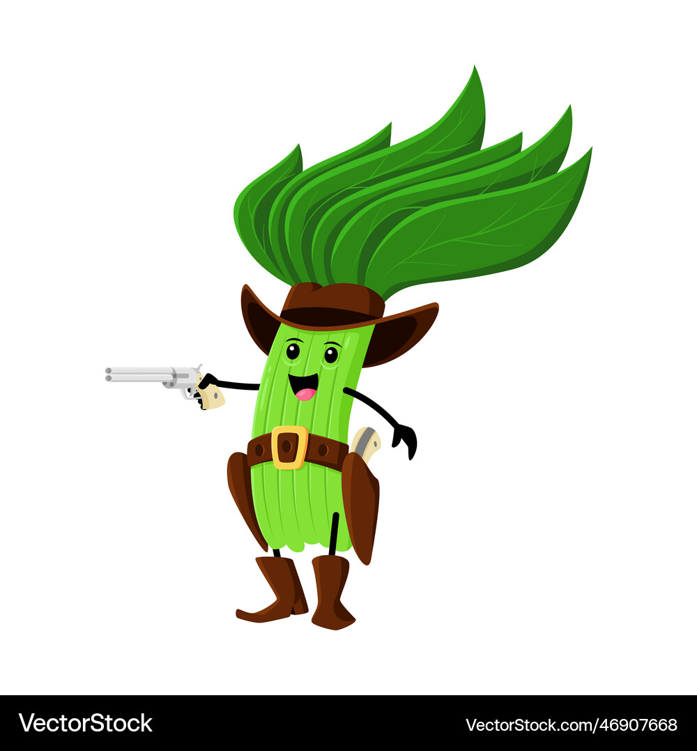 Cartoon spinach vegetable cowboy ranger robber Vector Image