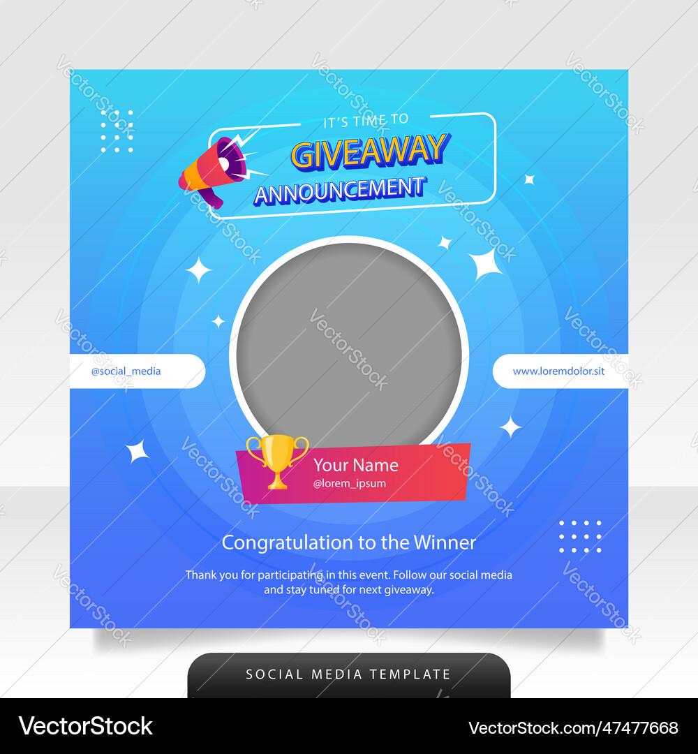 Creative giveaway winner announcement social Vector Image