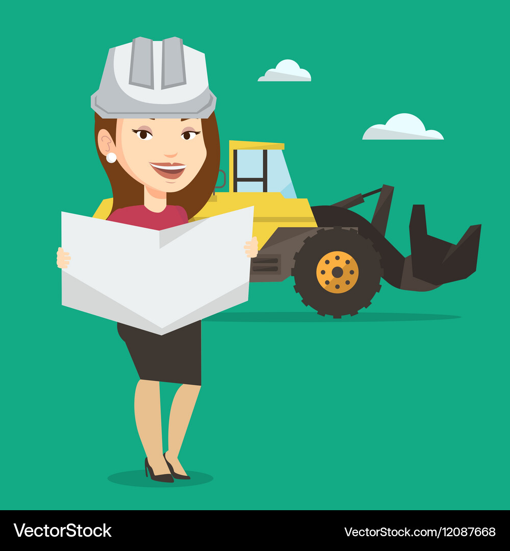 Engineer watching a blueprint Royalty Free Vector Image