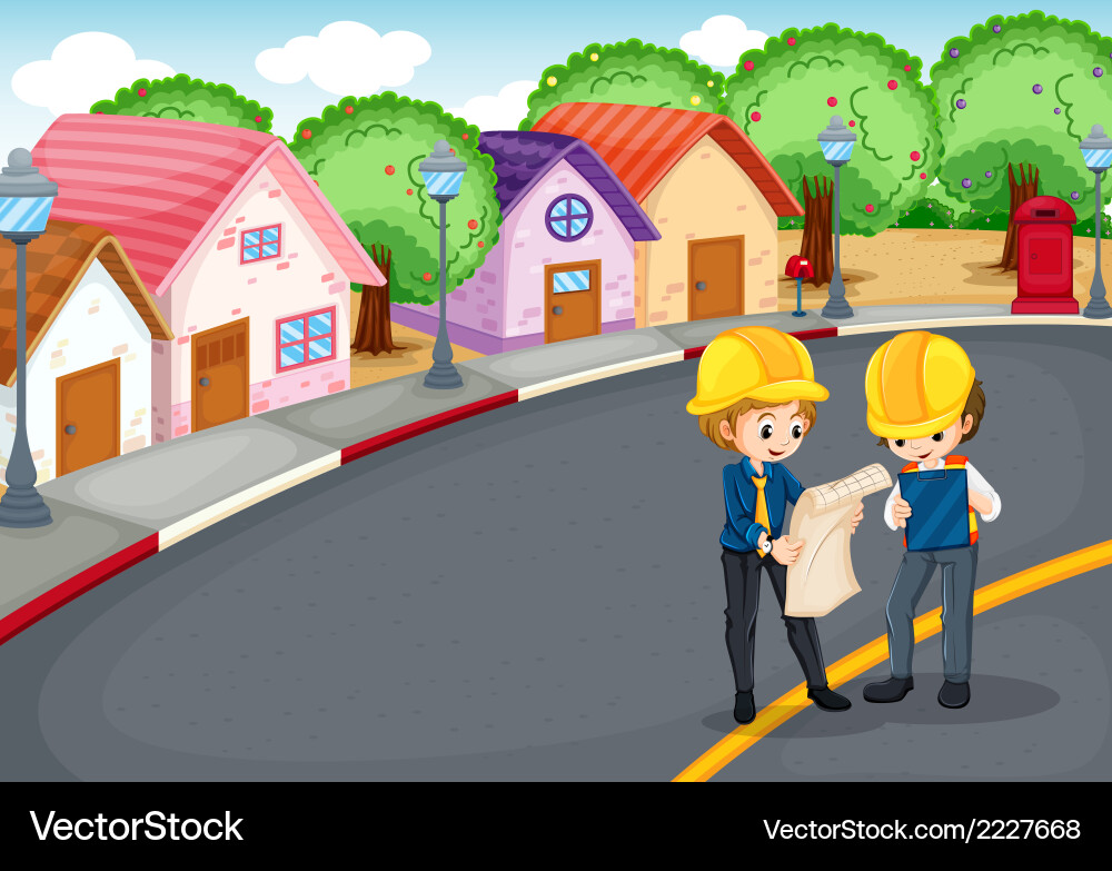 Engineers at the road Royalty Free Vector Image