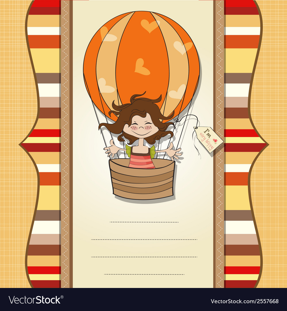 Happy girl flying with a balloon flying Royalty Free Vector