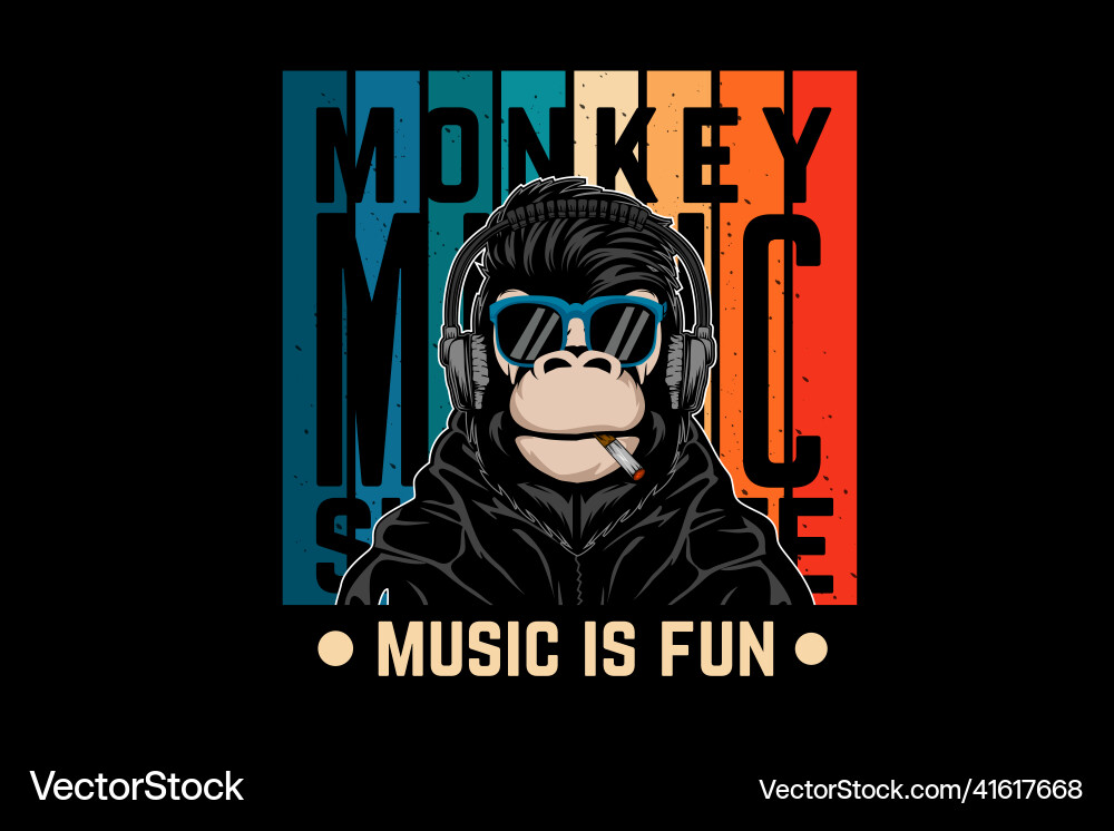 Monkey music music is fun retro design Royalty Free Vector