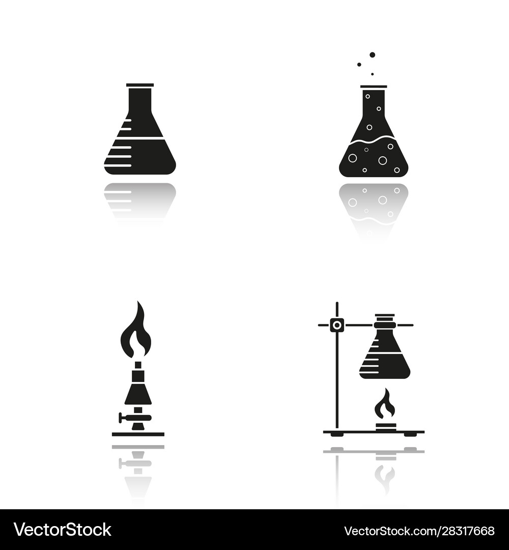 School chemistry lab equipment drop shadow black Vector Image