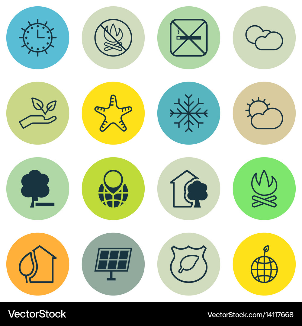 Set of 16 eco-friendly icons includes cigarette Vector Image