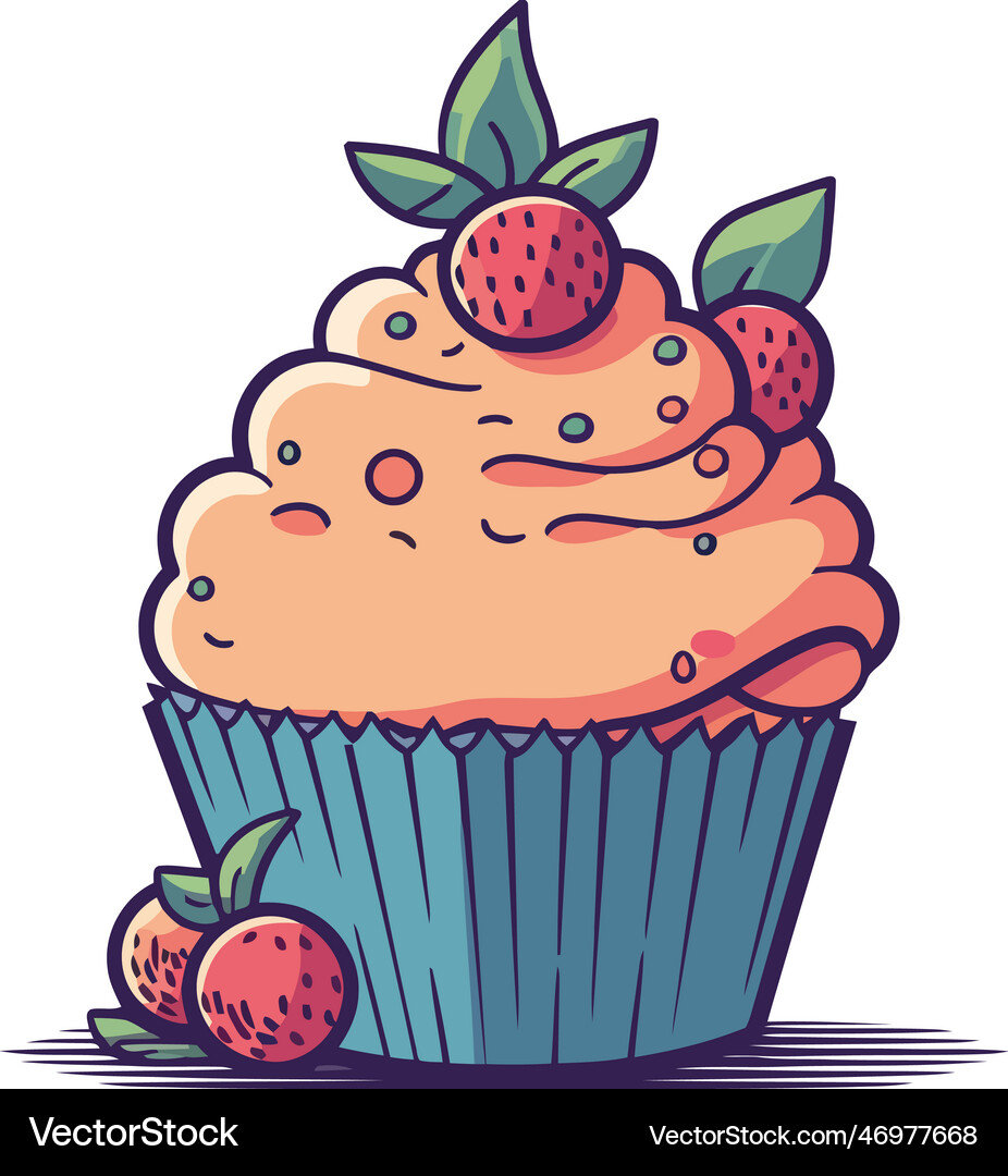 Sweet strawberry cupcake with cream icing Vector Image
