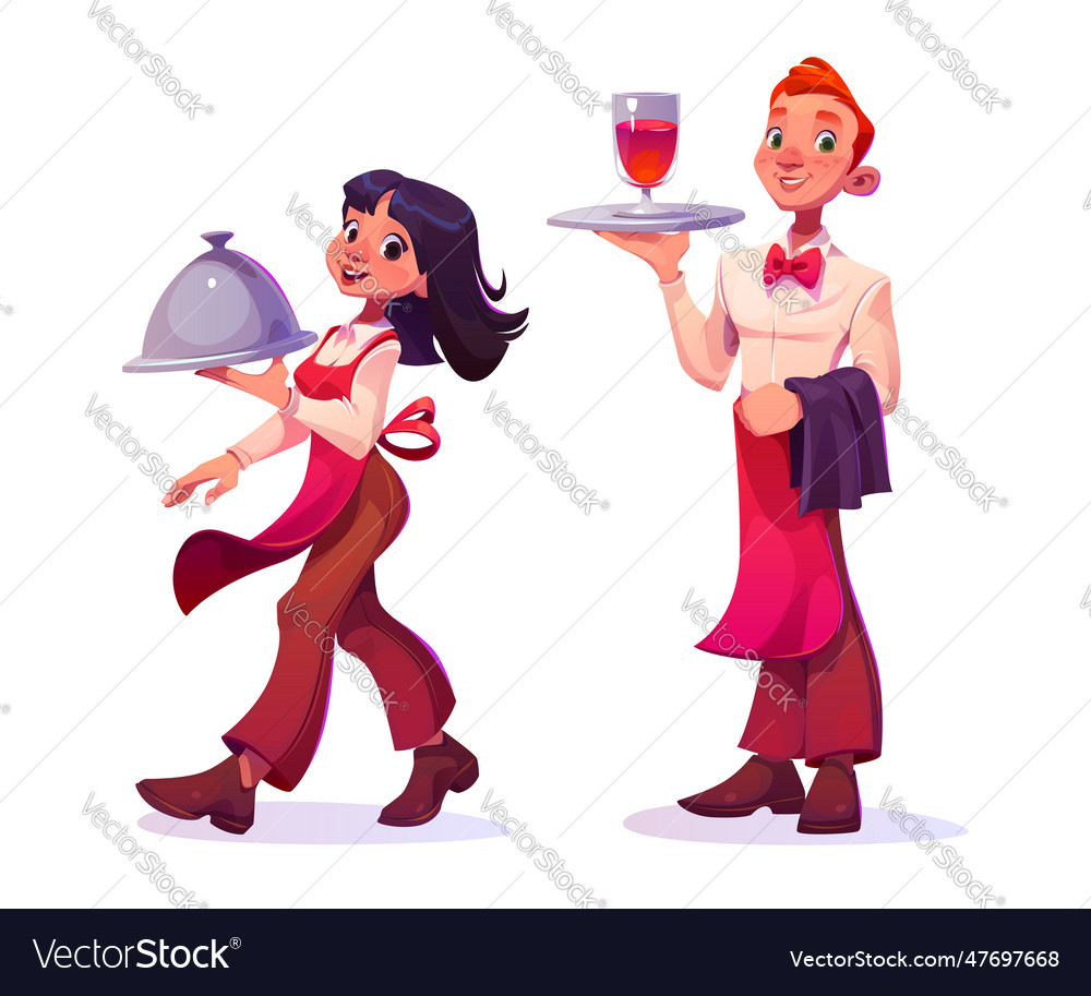 Waiter And Waitress Serving Food Drink Royalty Free Vector