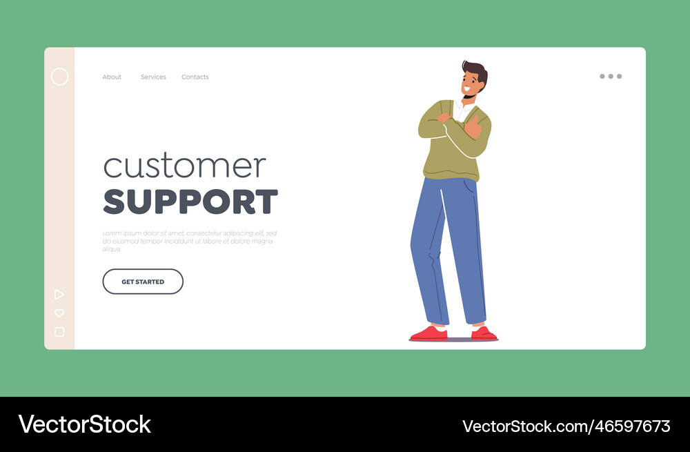 Customer support landing page template happy male Vector Image