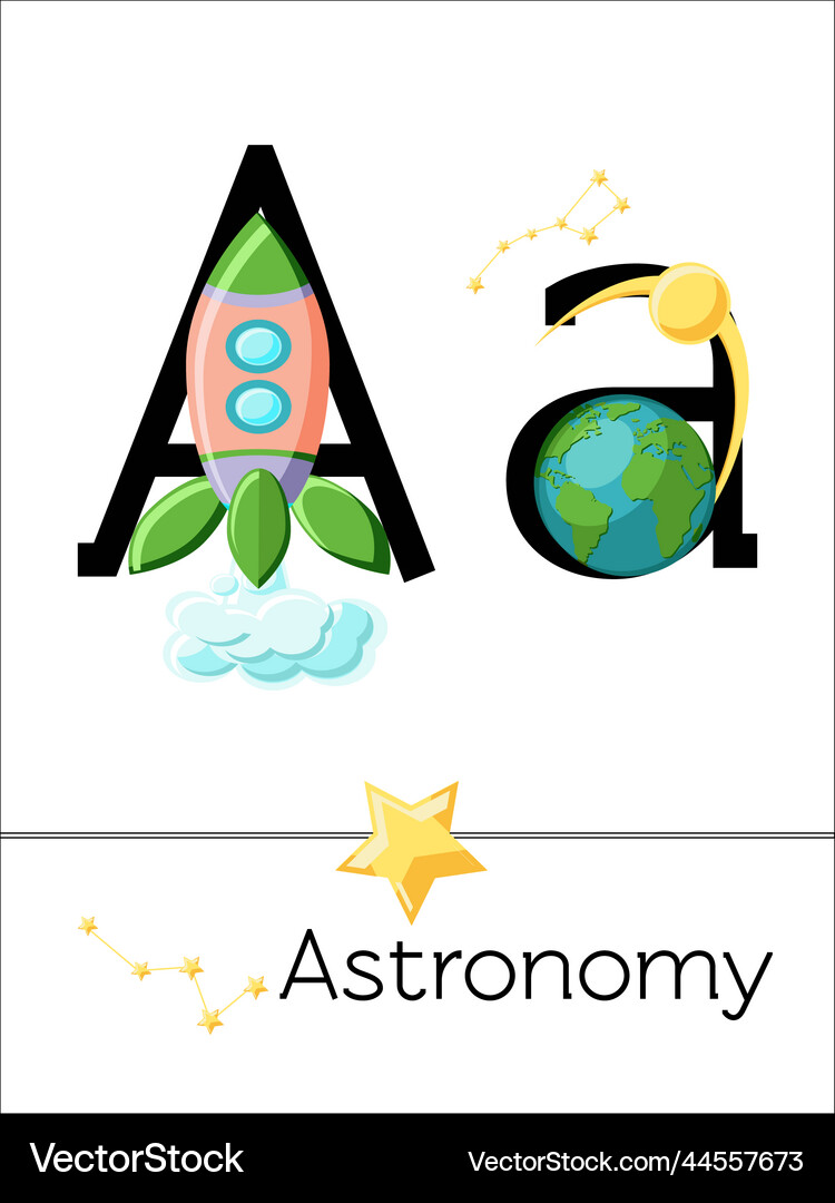 Flash card letter a is for astronomy Royalty Free Vector