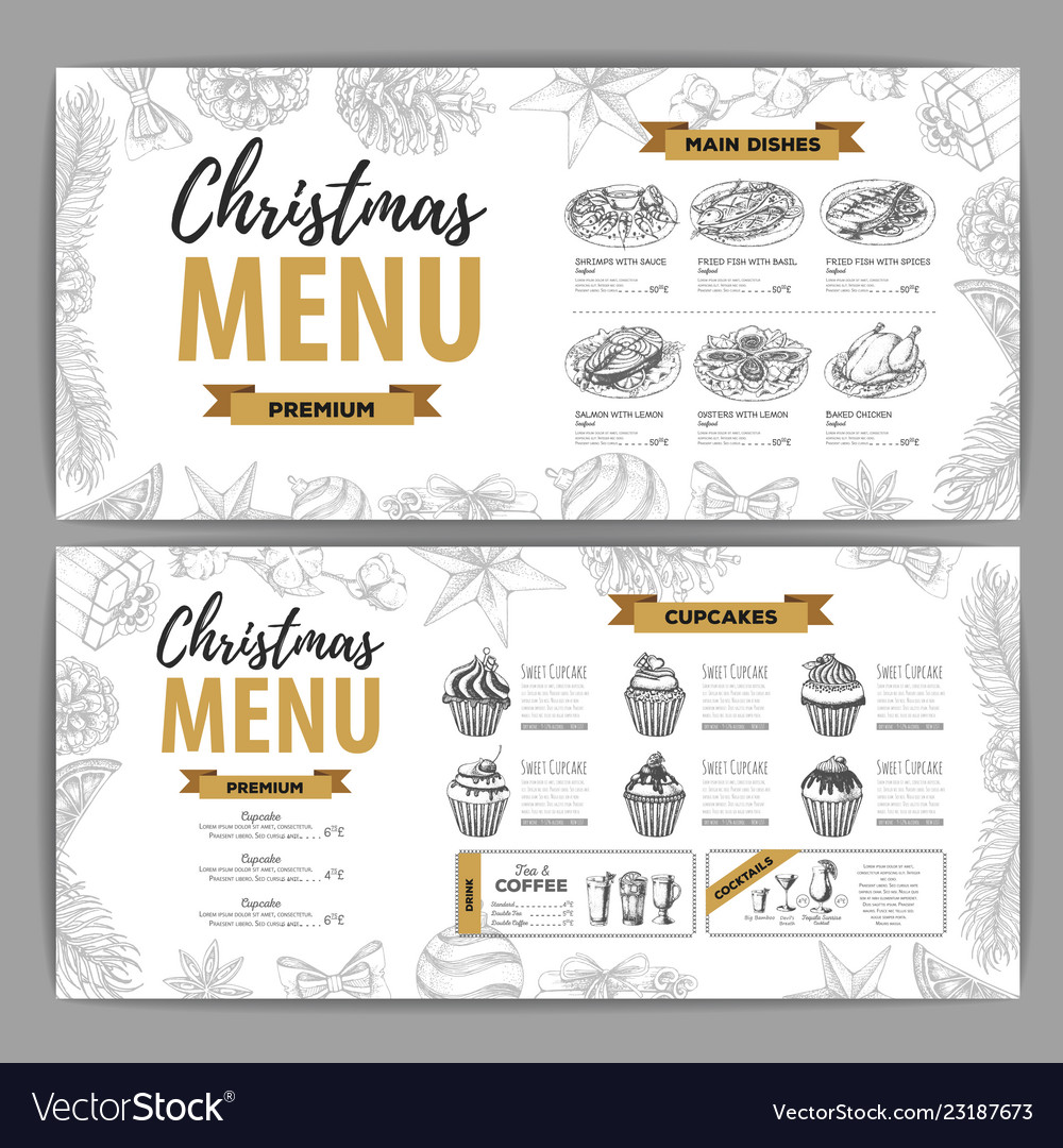 Hand drawing christmas holiday menu design Vector Image