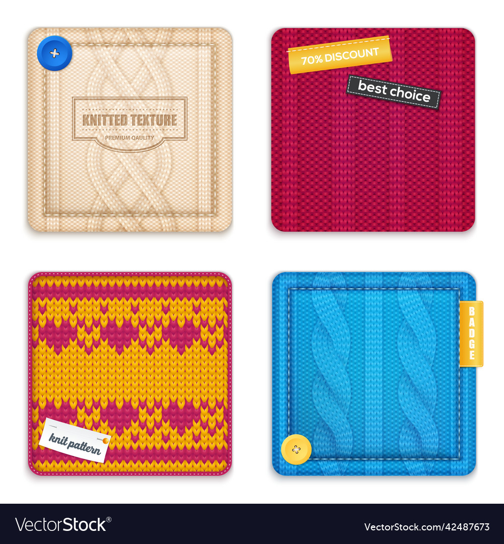 Knitted patterns realistic samples set Royalty Free Vector