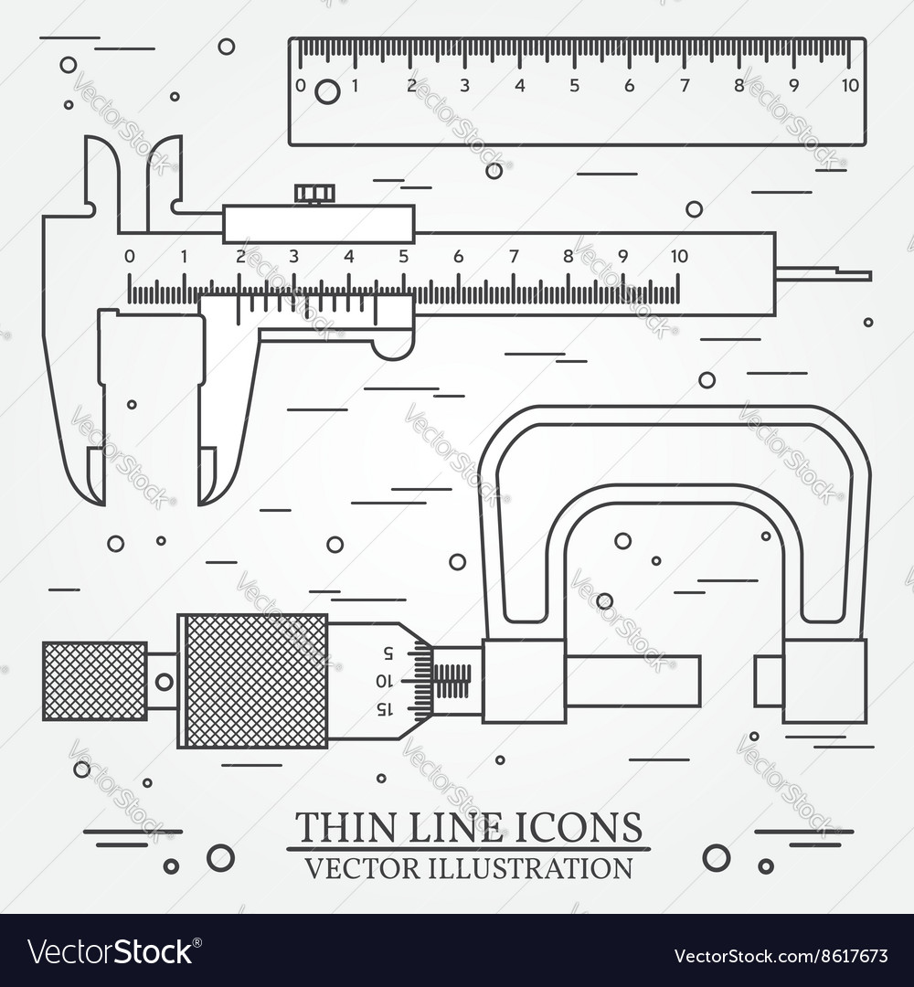 Set thin line icons caliper ruler and Royalty Free Vector Set thin line icons caliper ruler and Royalty Free Vector