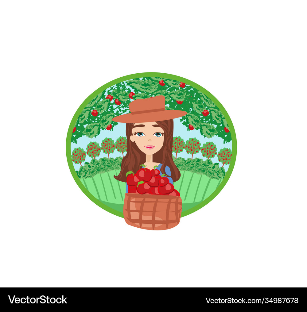 Apple picking logo - woman with Royalty Free Vector Image