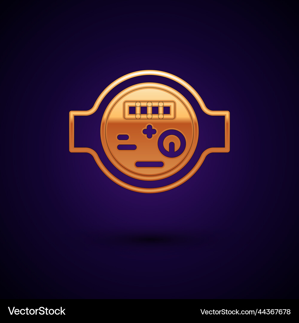 Gold water meter icon isolated on black background