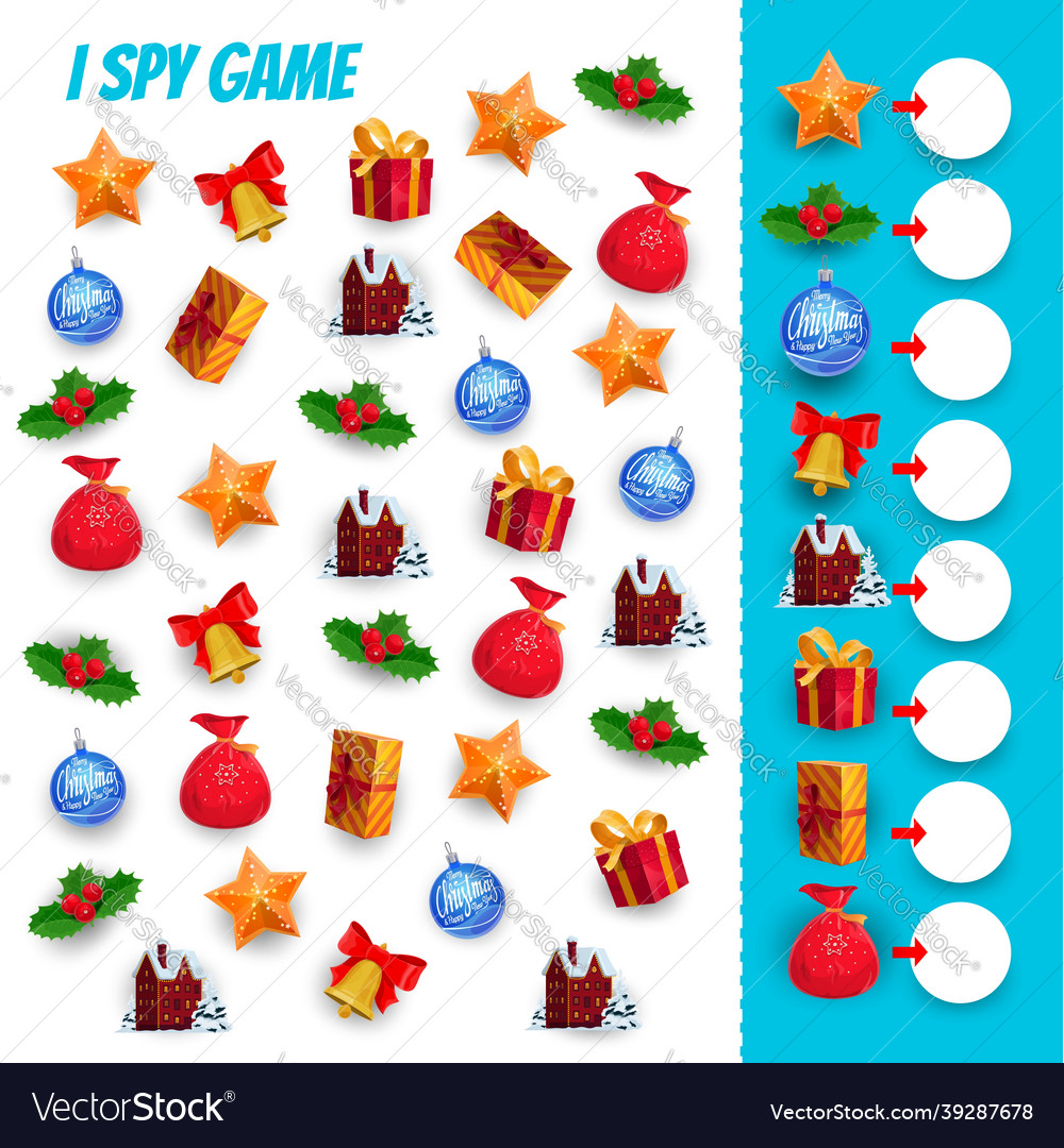 I spy game of christmas gifts counting puzzle Vector Image