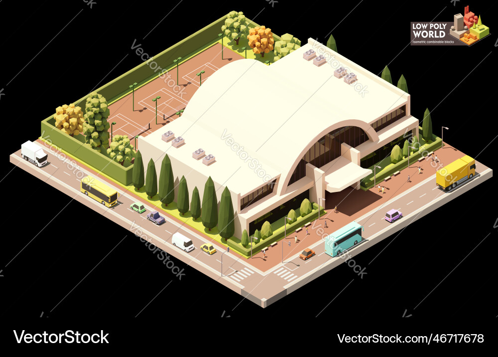 Isometric tennis venue building Royalty Free Vector Image