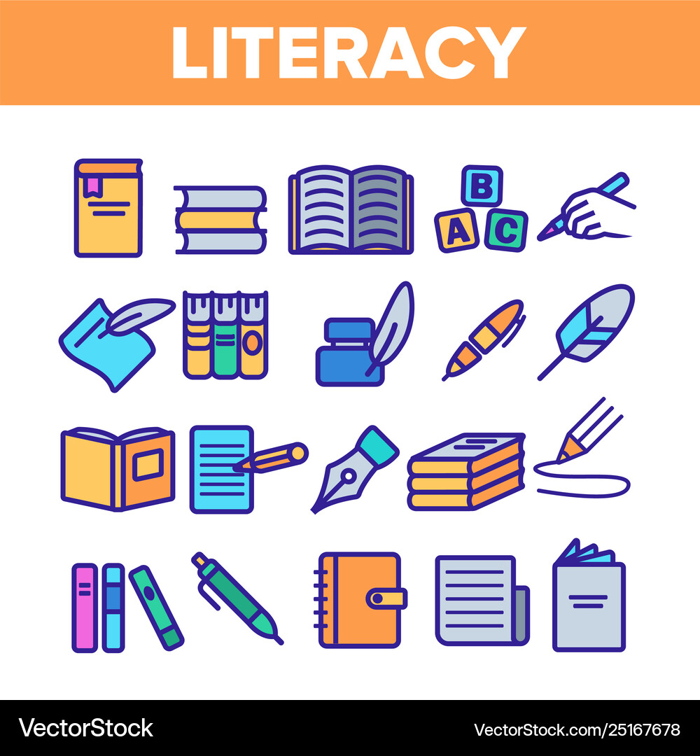 Literacy linear thin icons set pictograph Vector Image