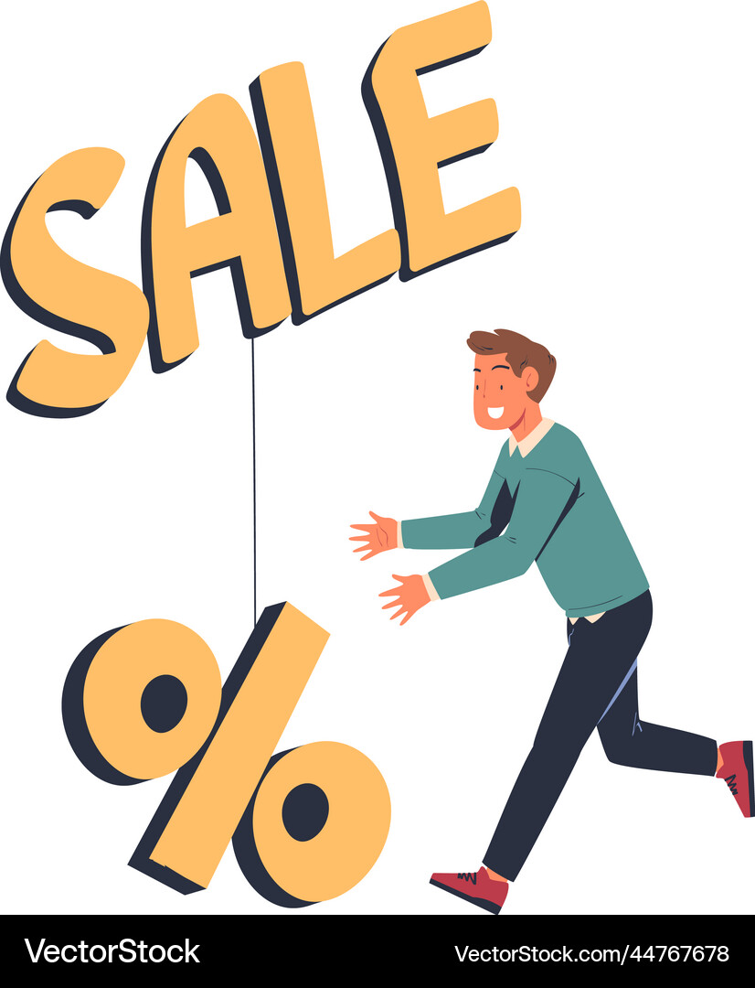 Man character chasing after discount percentage Vector Image