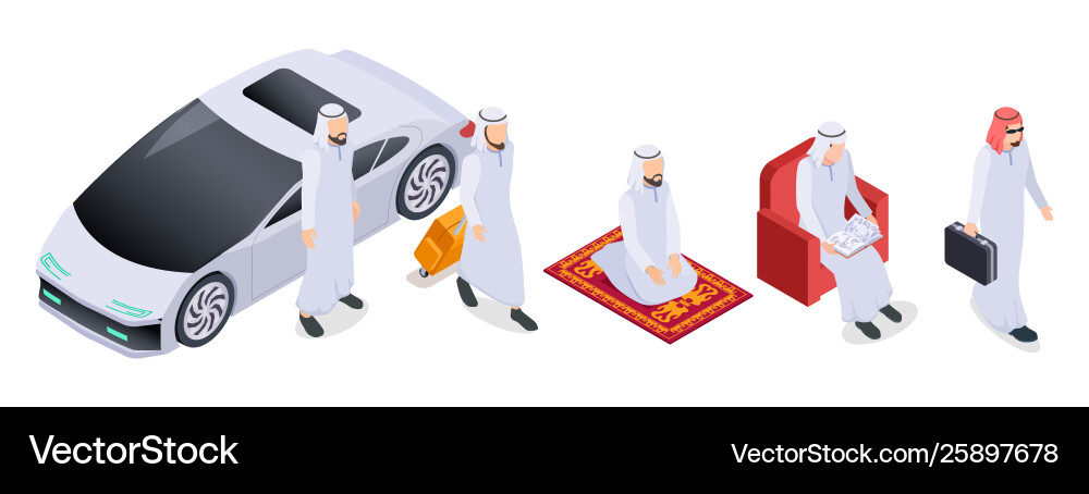 Muslim isometric arab 3d people saudi Royalty Free Vector