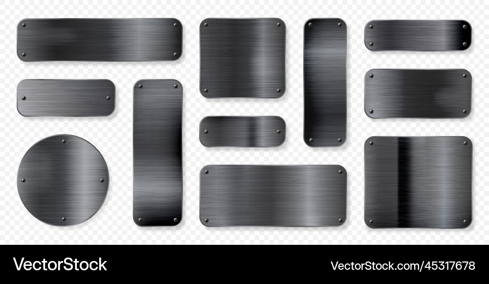 Realistic black metal banners collection brushed Vector Image
