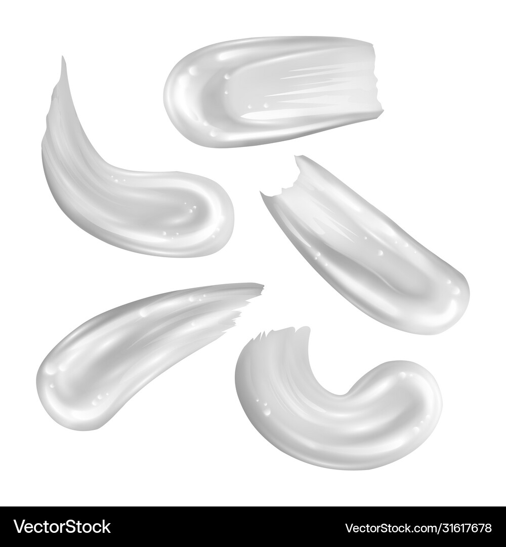 Set realistic cream smears white color Royalty Free Vector