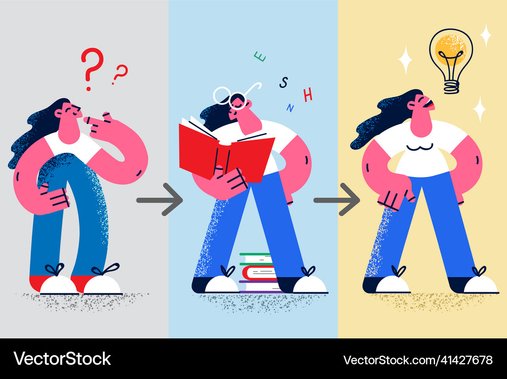 Young woman find solution read books for self Vector Image