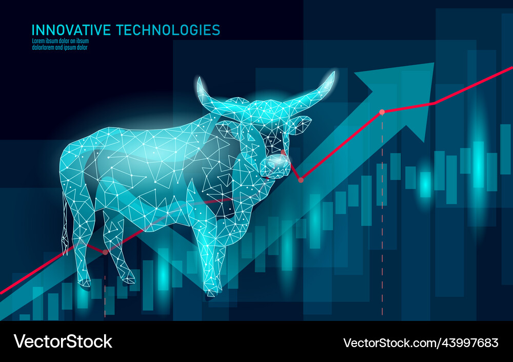 3d bull finance strategy concept low poly bullish Vector Image