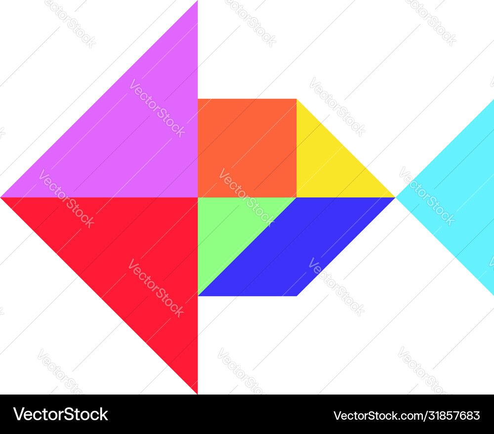 Color tangram puzzle in fish shape on white Vector Image