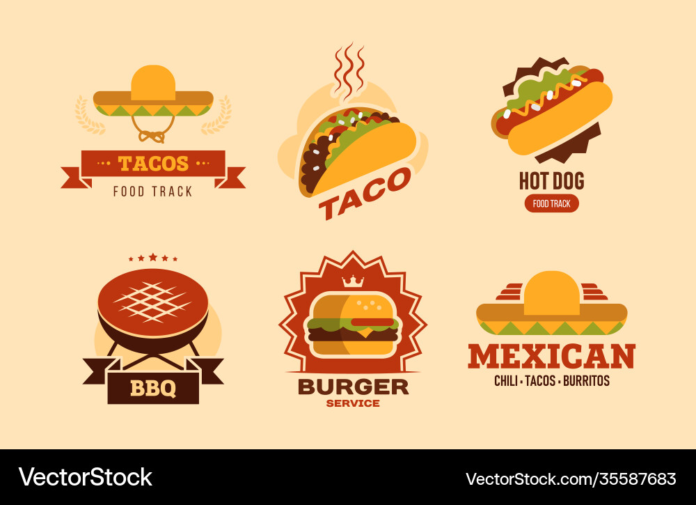 Colorful fast food flat icon set Royalty Free Vector Image