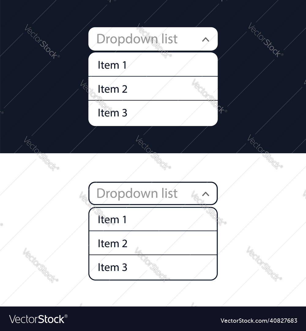 Drop-down list with menu items for the website Vector Image