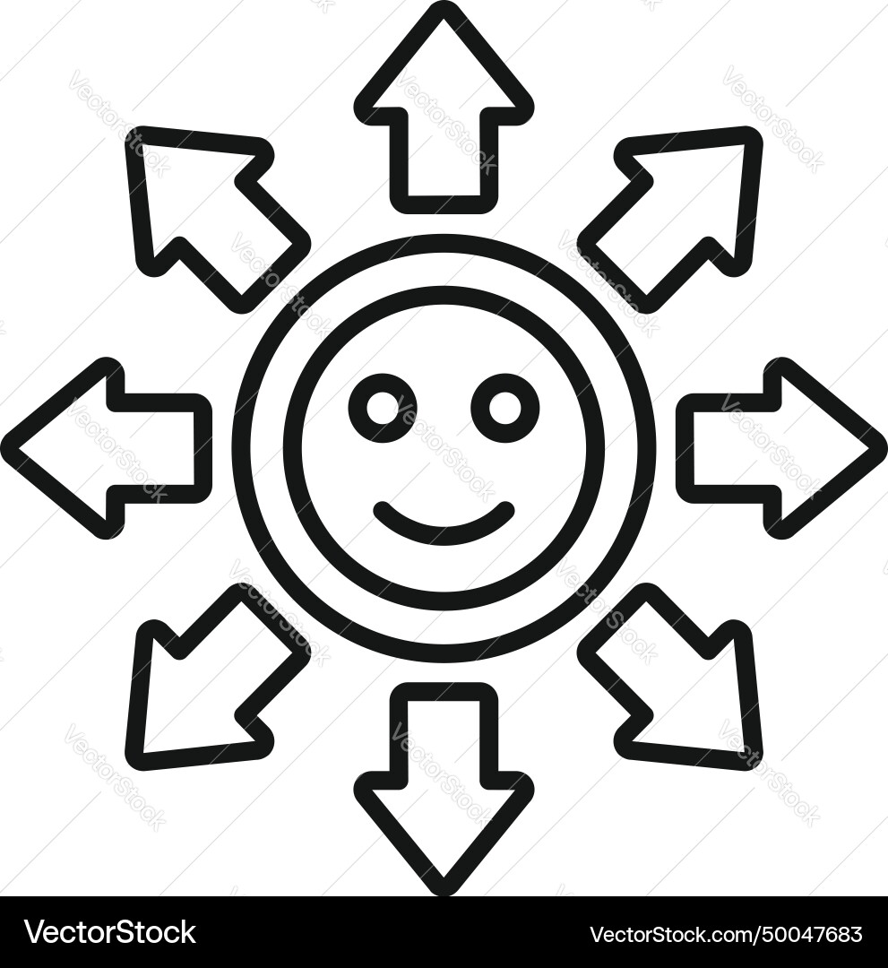 Happy arrow choice icon outline brain Royalty Free Vector