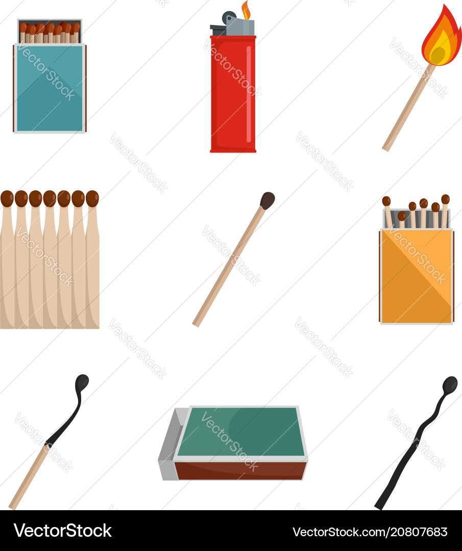Safety match ignite burn icons set isolated Vector Image