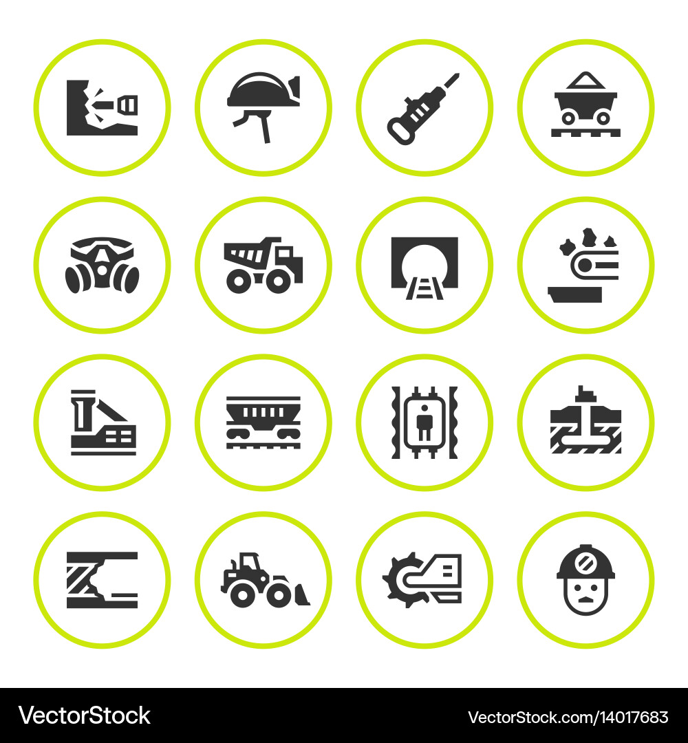 Set round icons of mining Royalty Free Vector Image
