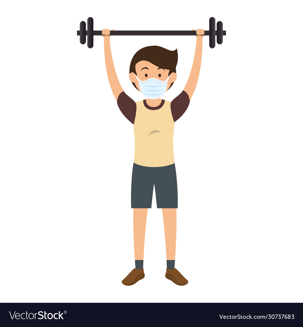 Young man using face mask practicing exercise Vector Image