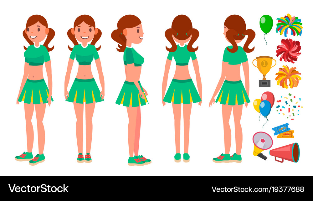 Cheerleaders girls set different poses Royalty Free Vector